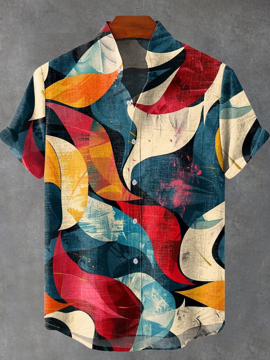 Irregular Patches of Color Vintage Print Cotton Linen Casual Shirt ...